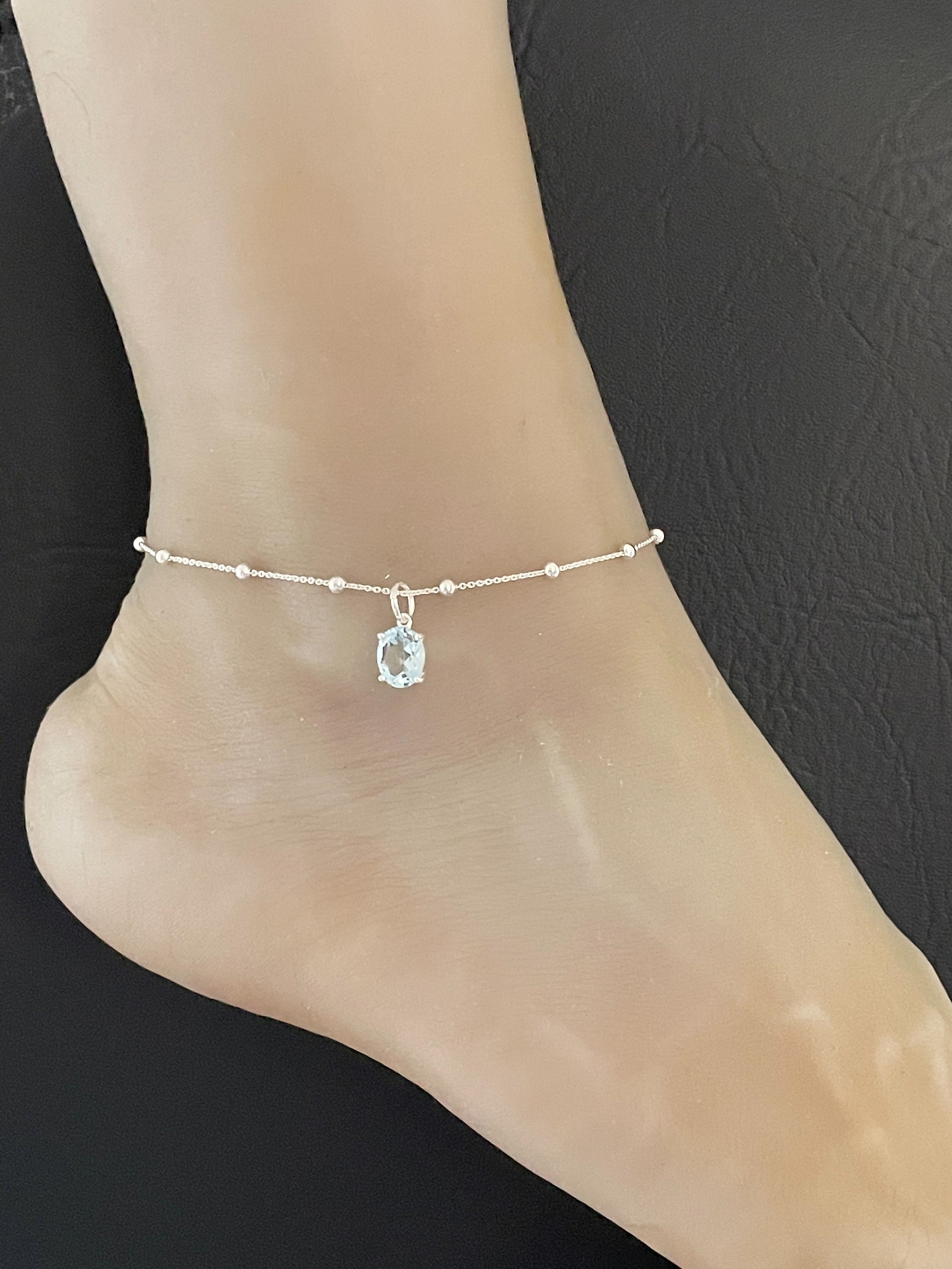 Genuine Blue Topaz Anklet Sterling Silver Beaded Ankle | Etsy