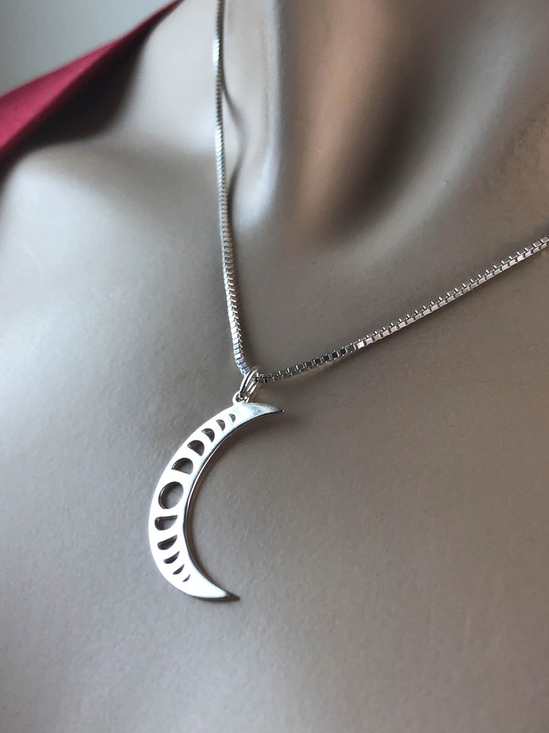 Moon Phase Necklace, Sterling Silver Moon Phase Pendant, Crescent Moon ...