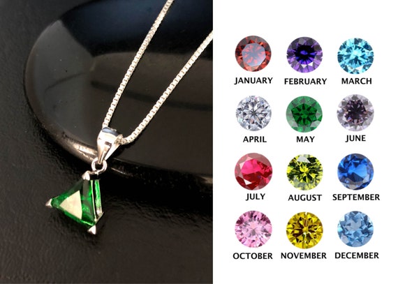 CZ Birthstone Necklace Sterling Silver Birthstone Pendant | Etsy