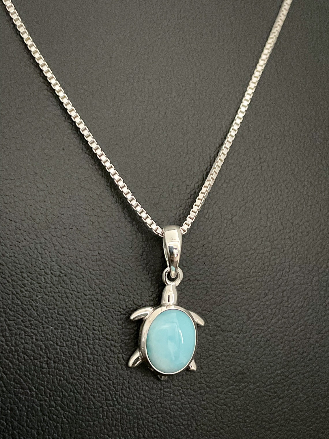 Natural Larimar Turtle Necklace, Sterling Silver Larimar Turtle Pendant ...