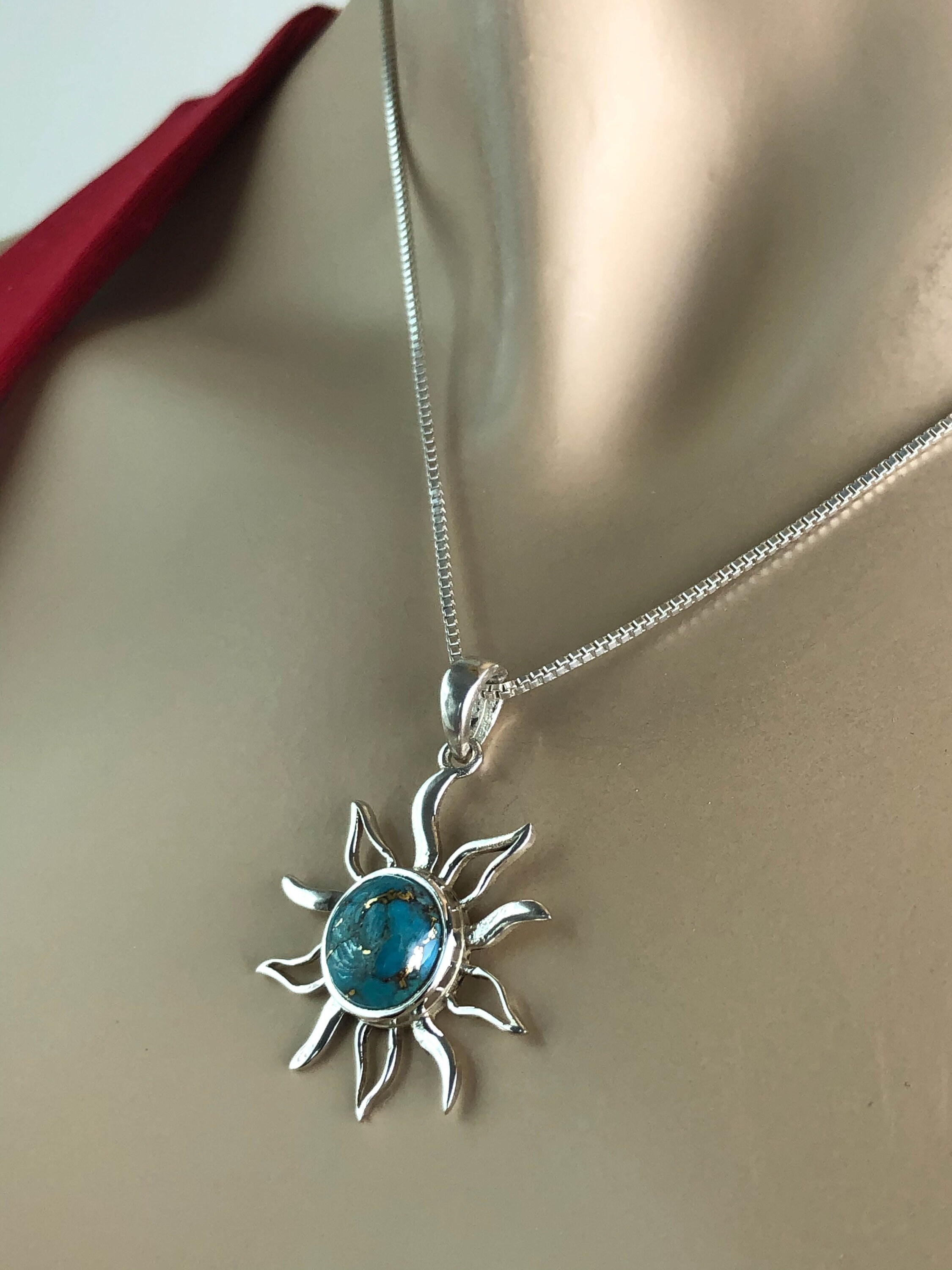 Genuine Turquoise Sun Pendant Sterling Silver Sunshine | Etsy