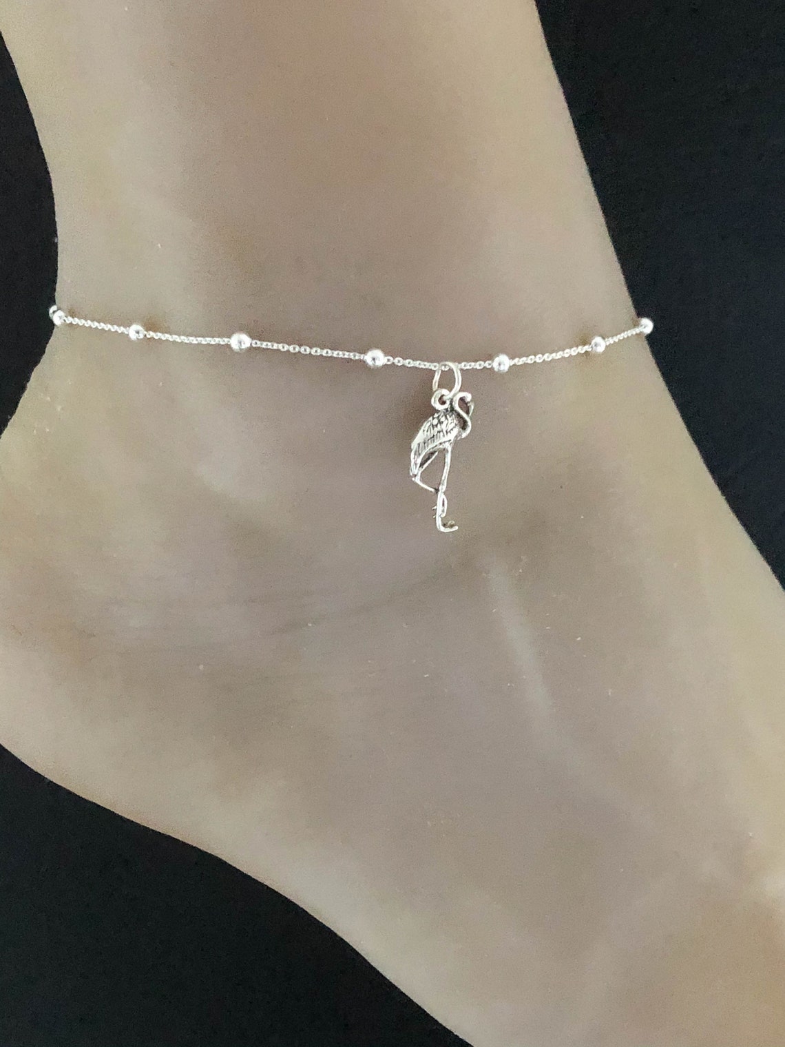 Flamingo Anklet Sterling Silver Beaded Ankle Bracelet Good | Etsy