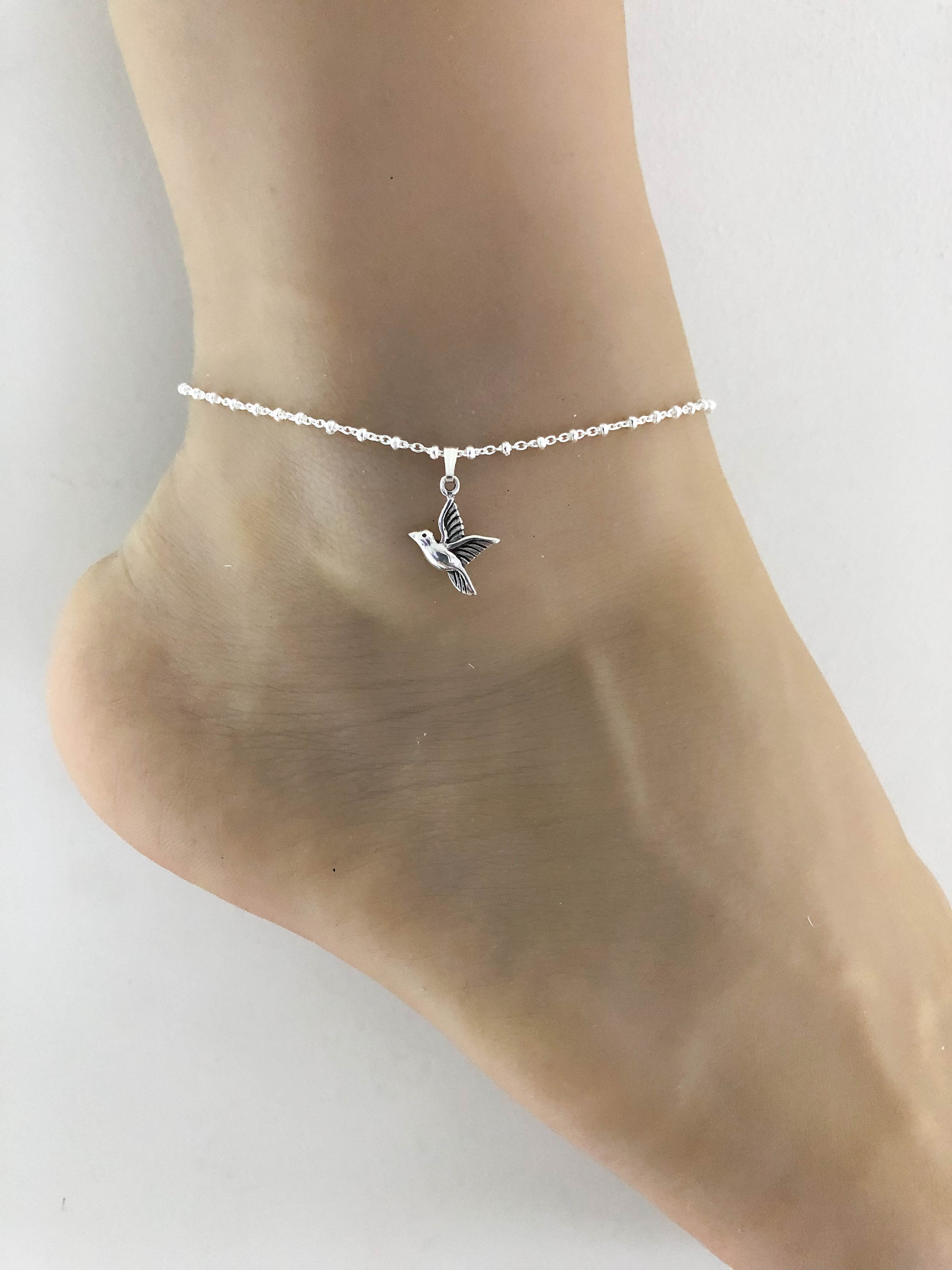 Hummingbird Anklet Sterling Silver Beaded Ankle Bracelet | Etsy