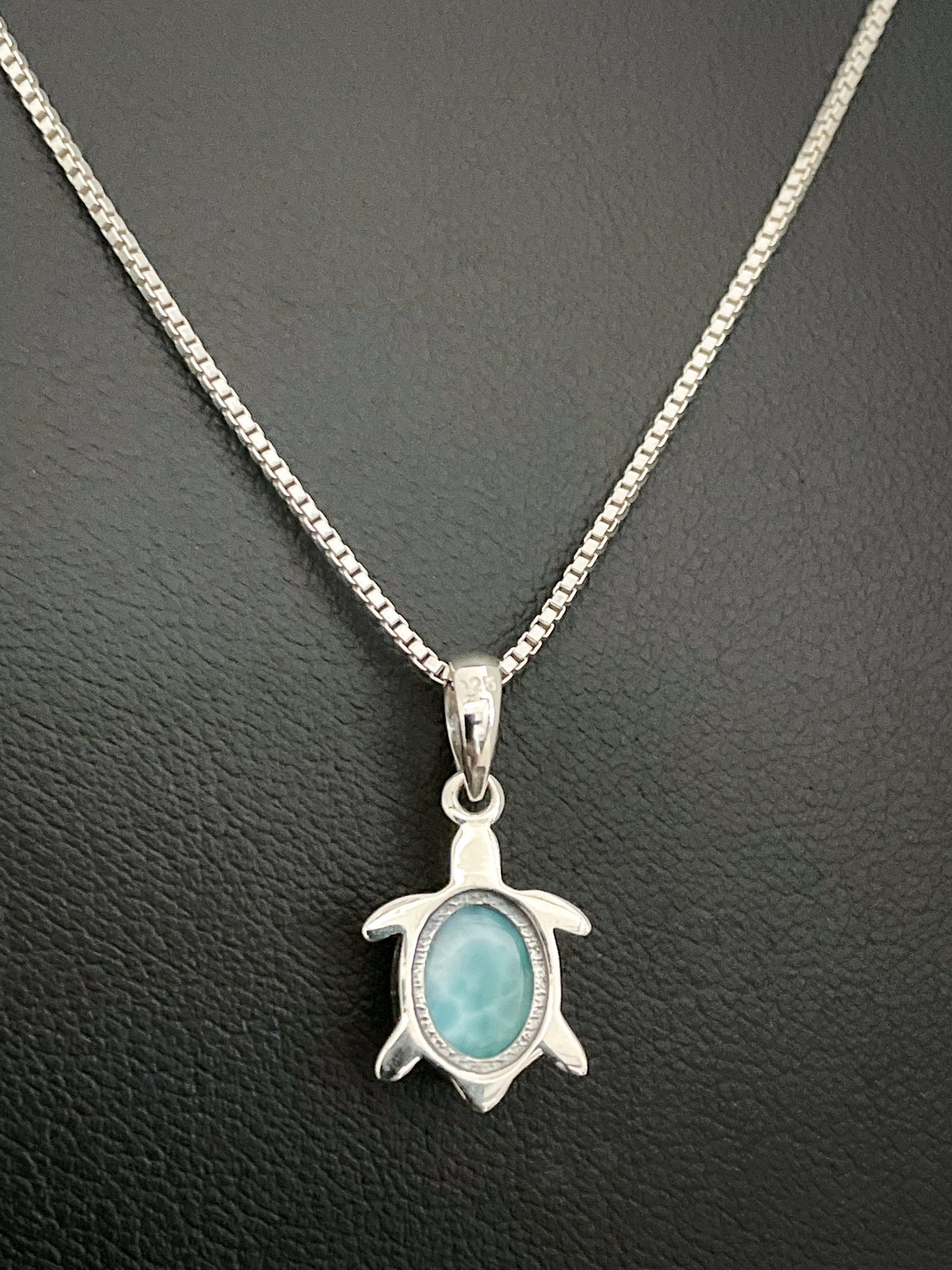 Natural Larimar Turtle Necklace, Sterling Silver Larimar Turtle Pendant ...