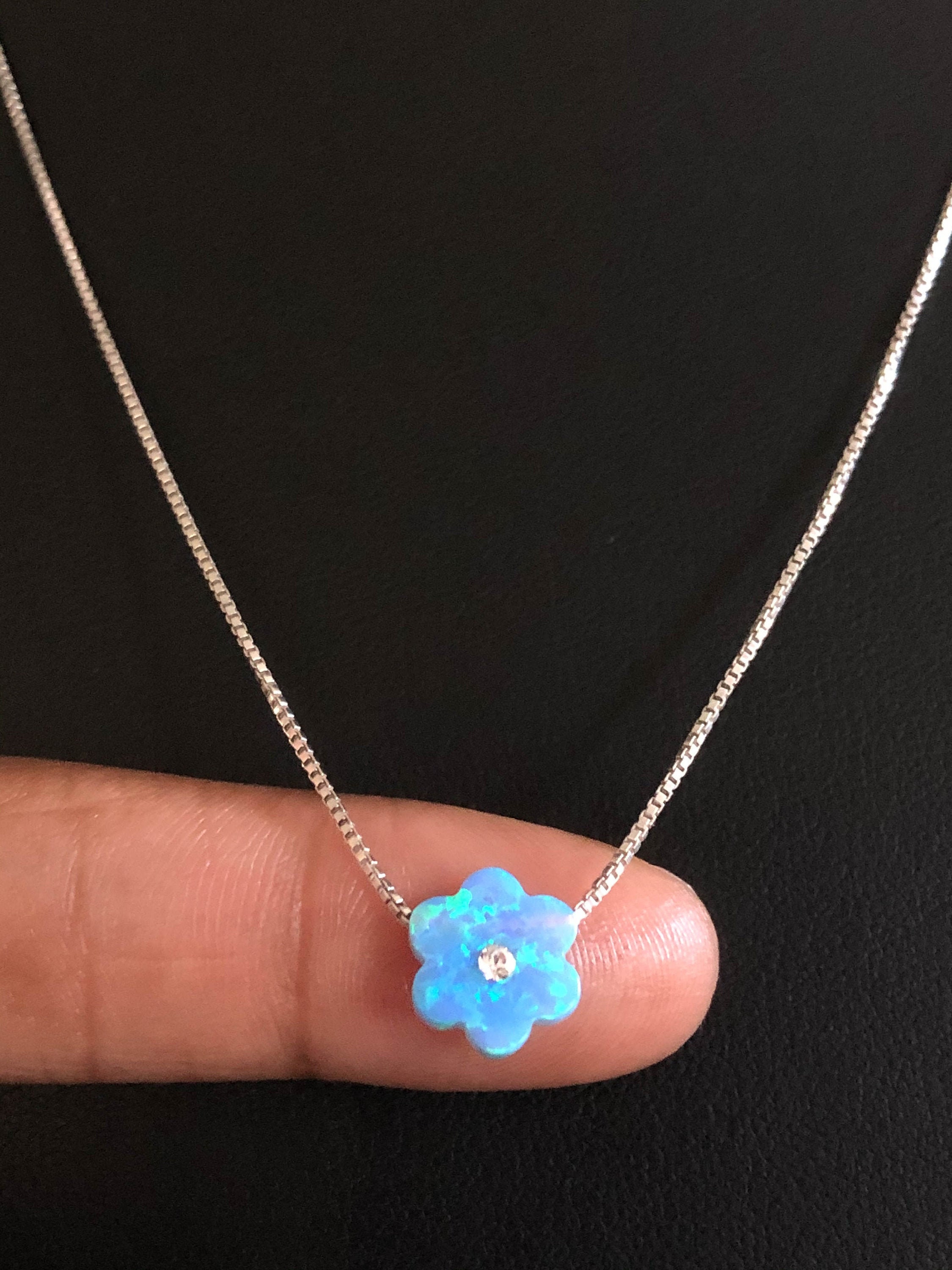 Opal Flower Necklace Sterling Silver Opal Flower Pendant CZ | Etsy