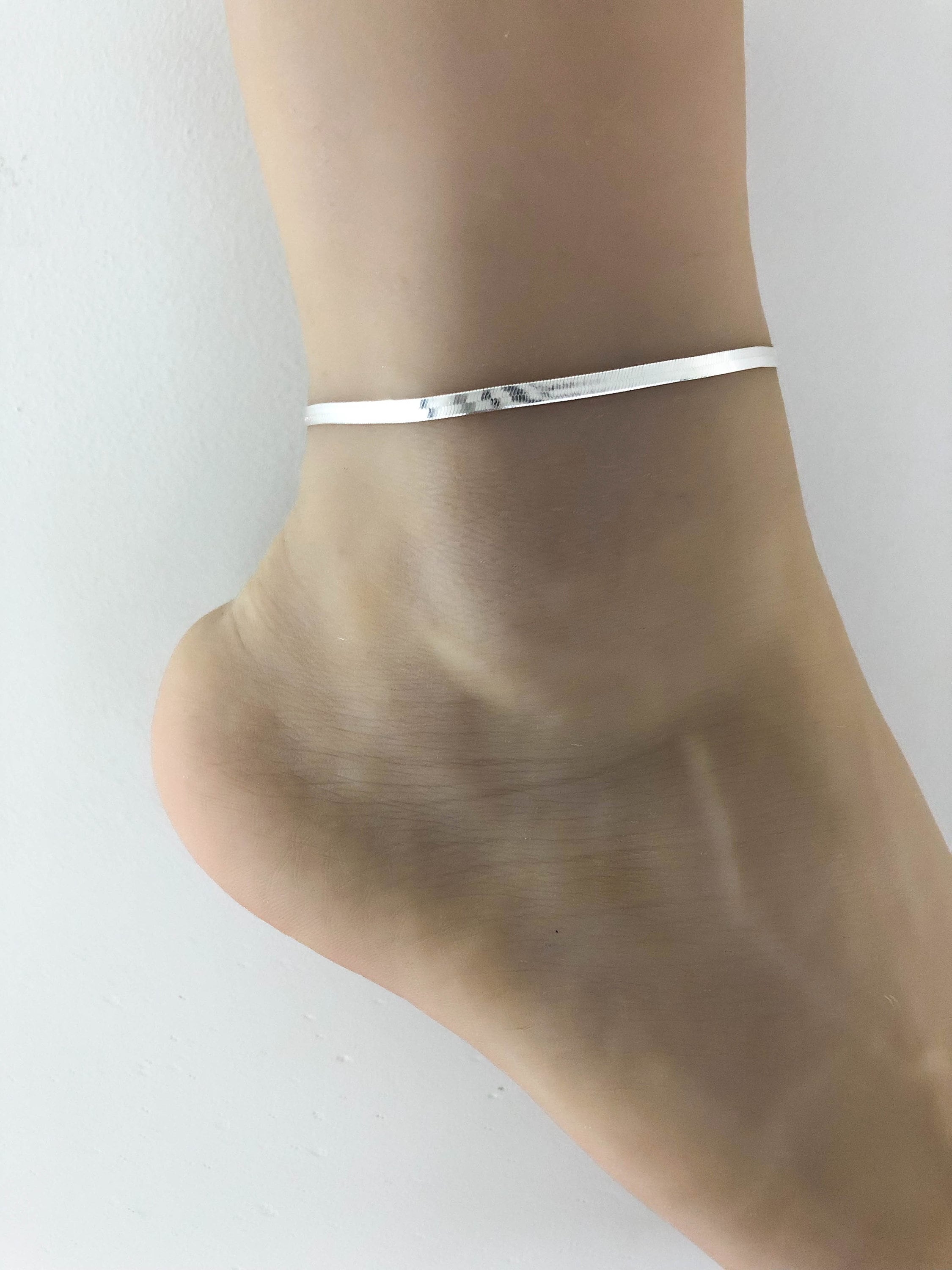 Herringbone Anklet Sterling Silver Snake Chain Ankle - Etsy