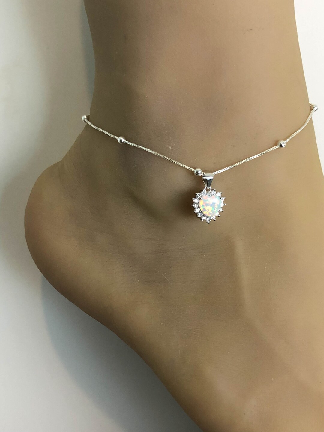 White Opal Anklet, Sterling Silver Beaded Ankle Bracelet, Good Luck ...