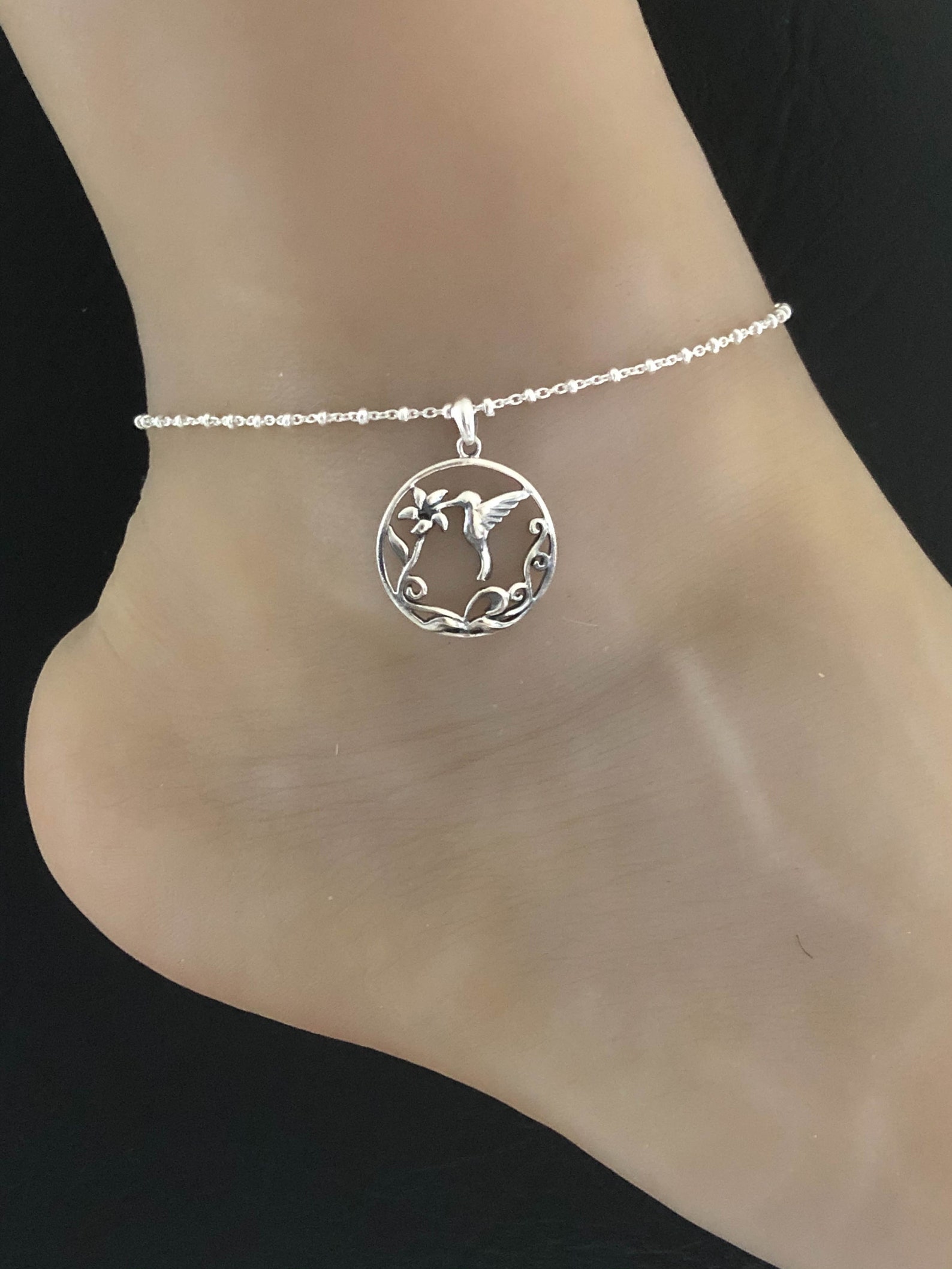 Hummingbird Anklet Sterling Silver Beaded Ankle Bracelet - Etsy