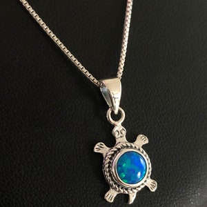 Opal Turtle Necklace, Sterling Silver Blue Opal Pendant, October ...