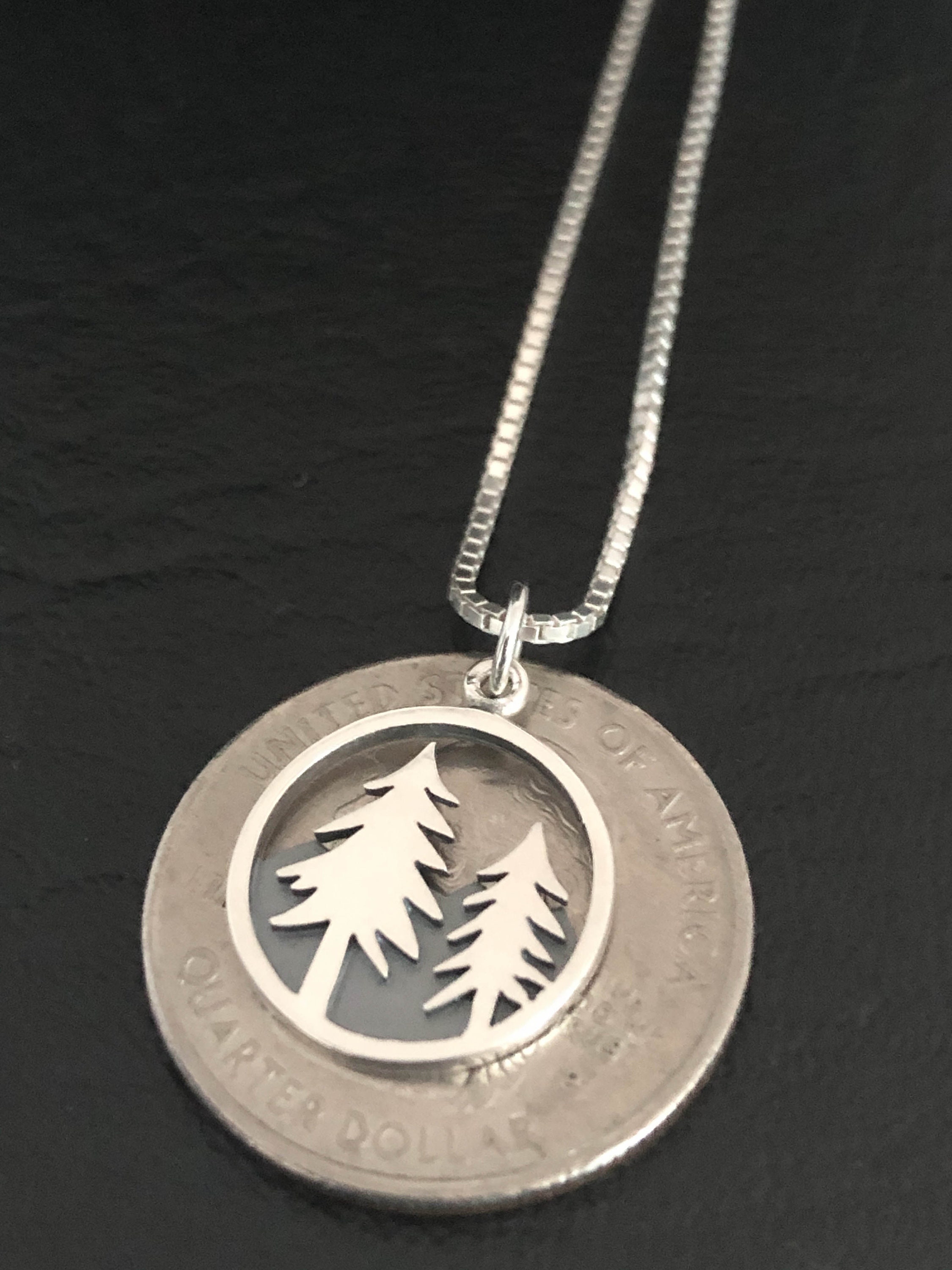 Pine Tree Necklace, Sterling Silver Pine Tree Pendant, Mountain Range ...