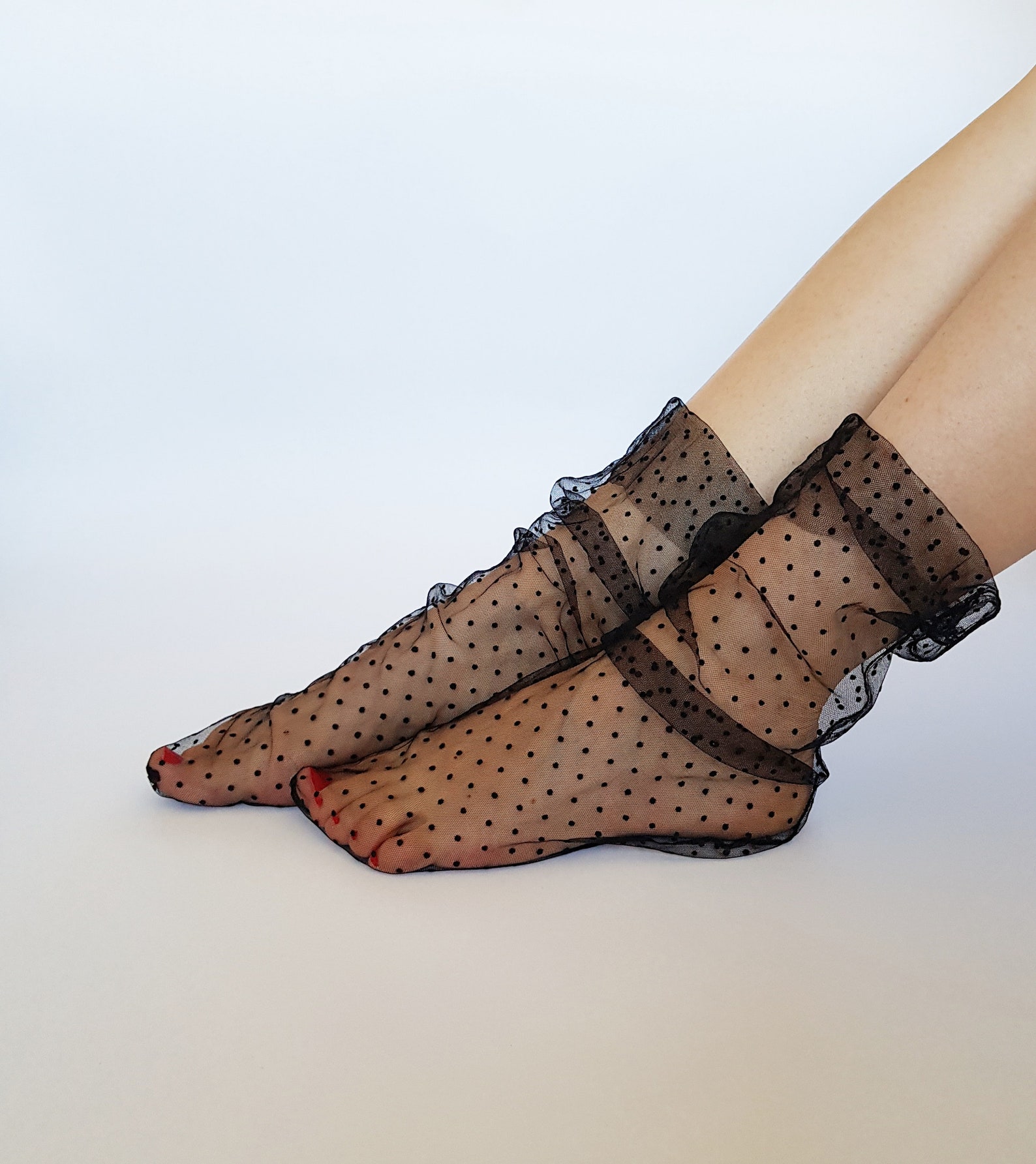 Black Mesh Socks,black Polka Dot Tulle Socks,black Sheer Socks,tulle ...