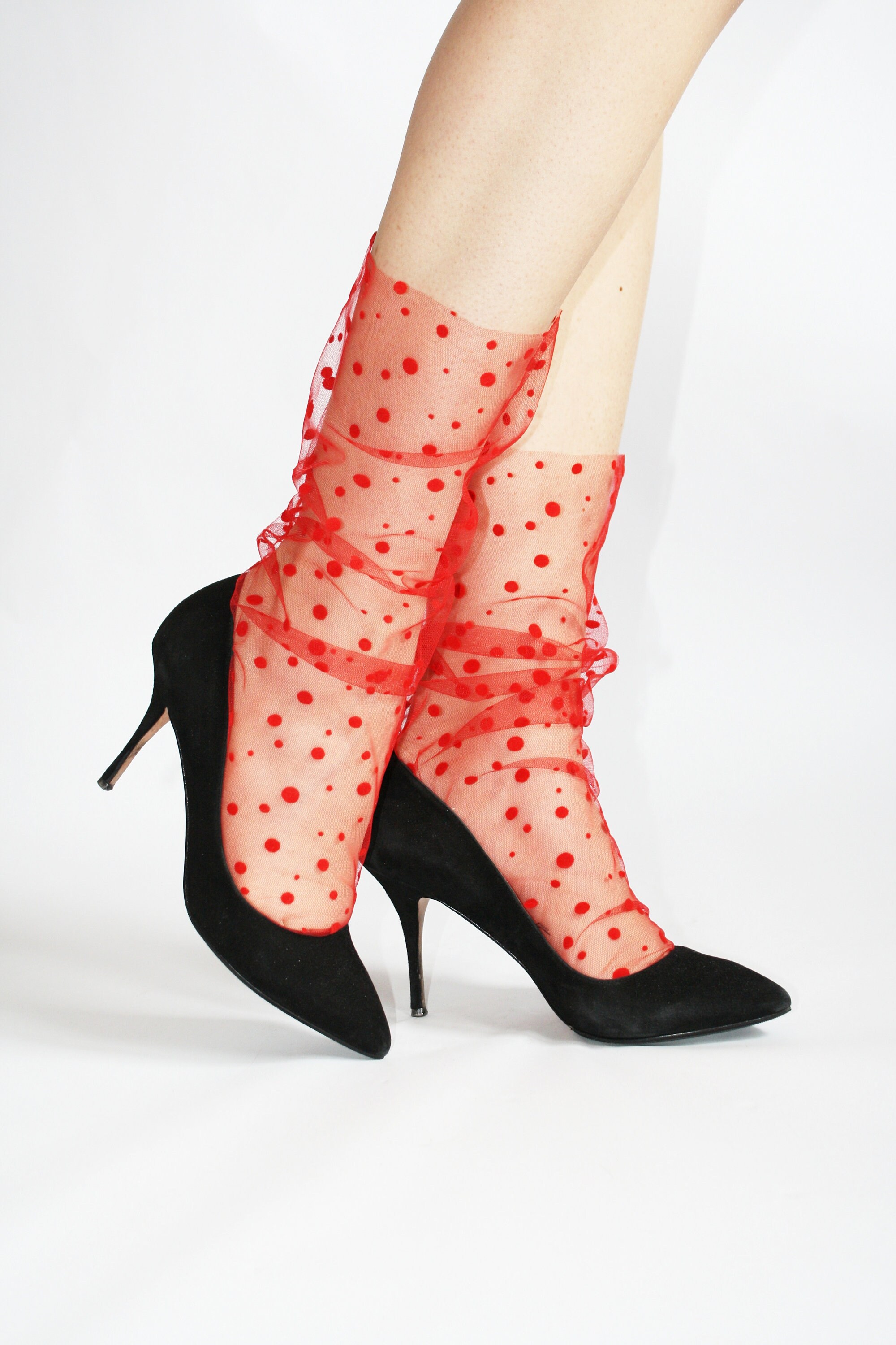 Red Mesh Socks Blue Polka Dot Tulle Socks Navy Blue Sheer - Etsy