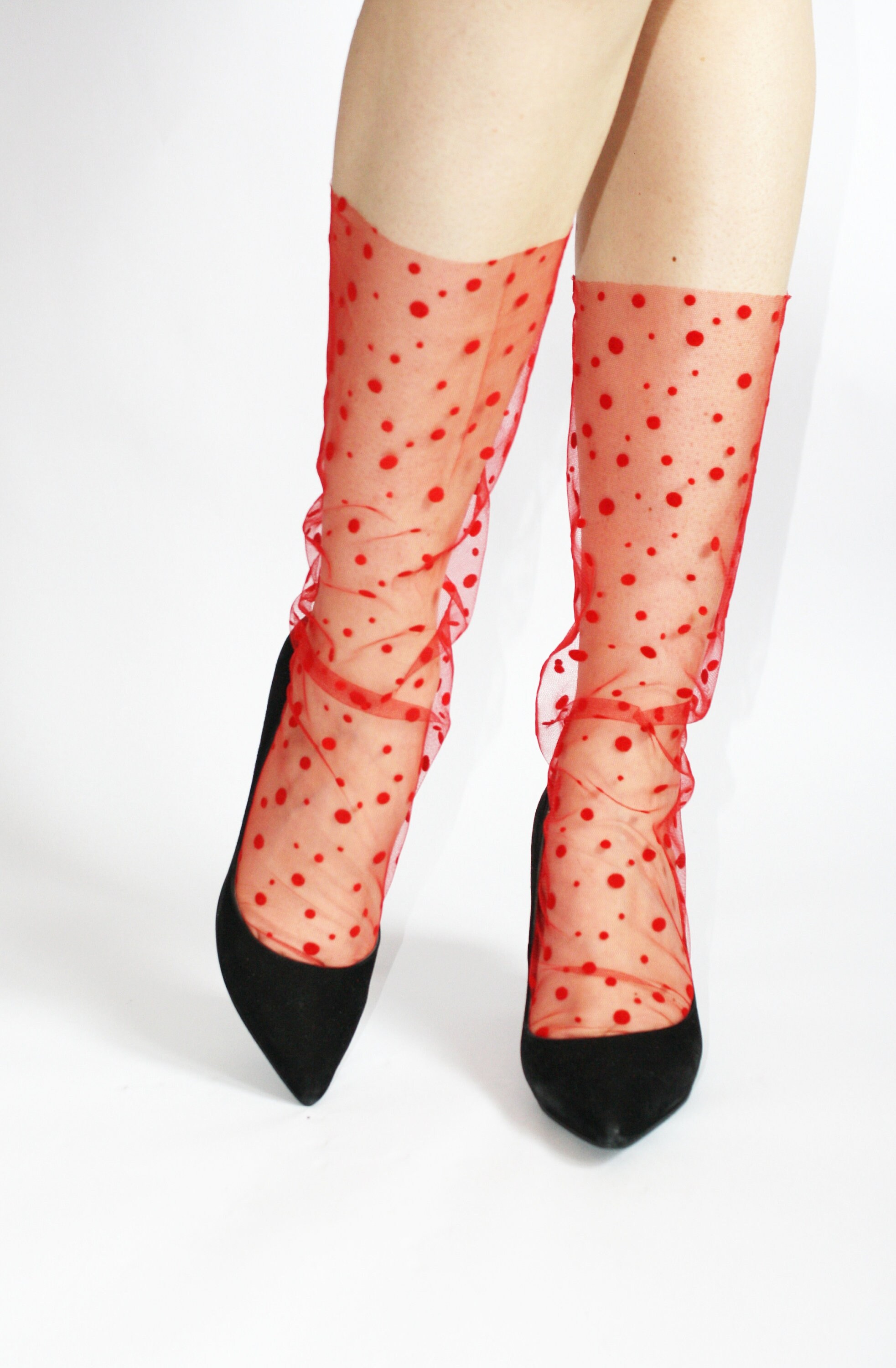 Red Mesh Socks Blue Polka Dot Tulle Socks Navy Blue Sheer - Etsy