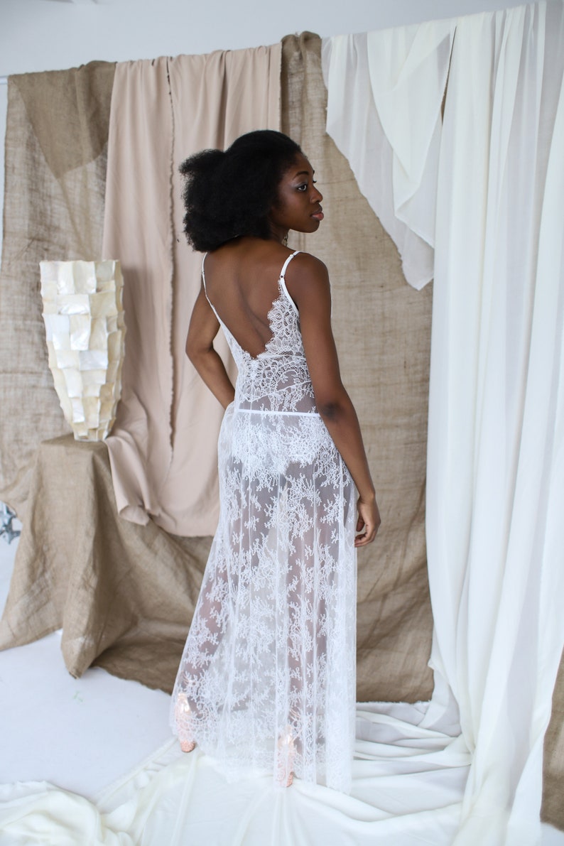 White Lace Dress Sheer Nightgown Bridal Lingerie Wedding - Etsy