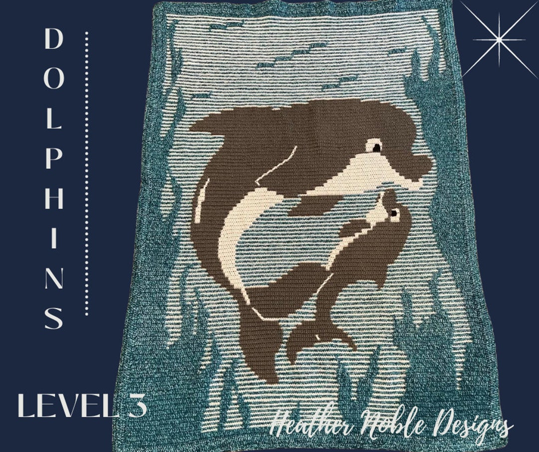 Dolphins 3, Mosaic Crochet Blanket Pattern, Animal Blanket Crochet ...