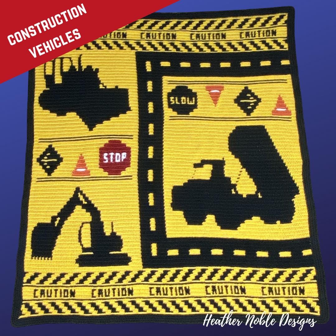 Construction Vehicles, Mosaic Crochet Blanket Pattern, Kids Blanket ...