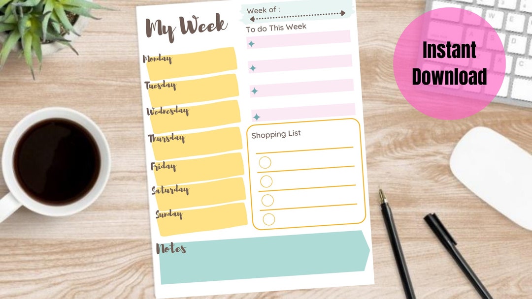 Simple Weekly Planner/to Do Digital Download Printable - Etsy