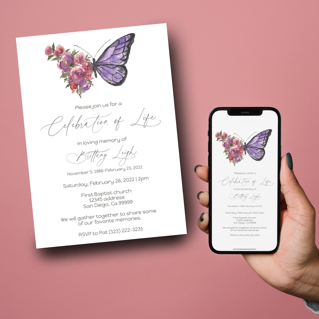 Celebration of Life Invitation, in Loving Memory, Funeral Evite ...