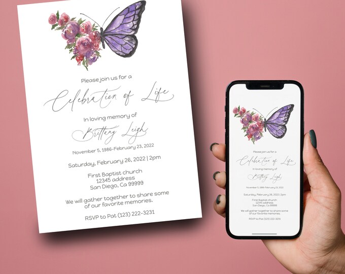 Celebration of Life Invitation, in Loving Memory, Funeral Evite ...