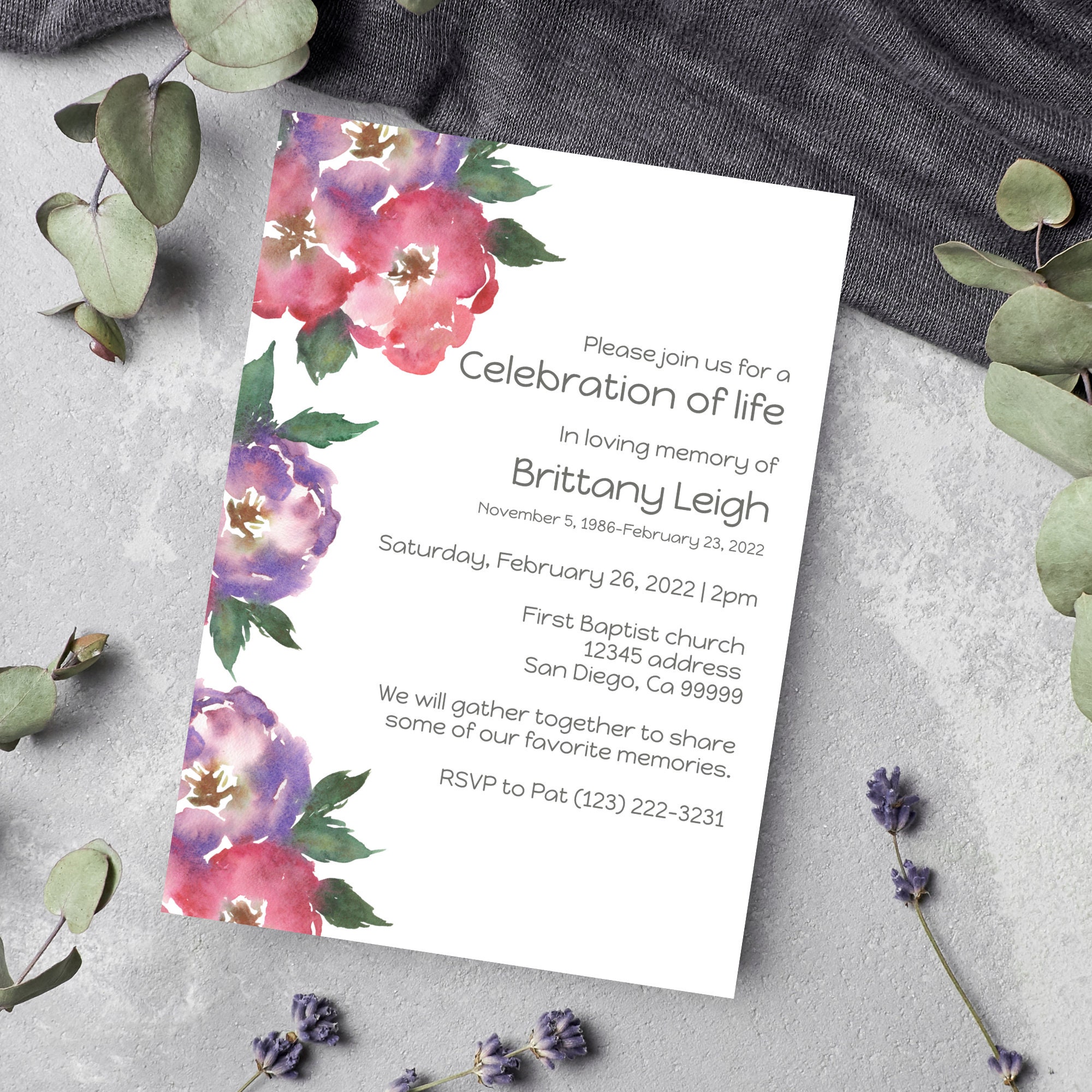 Funeral Invitation, Celebration of Life, Funeral Template, Funeral ...