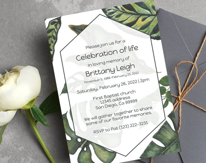Funeral Invitation, Celebration of Life, Funeral Template, Funeral ...