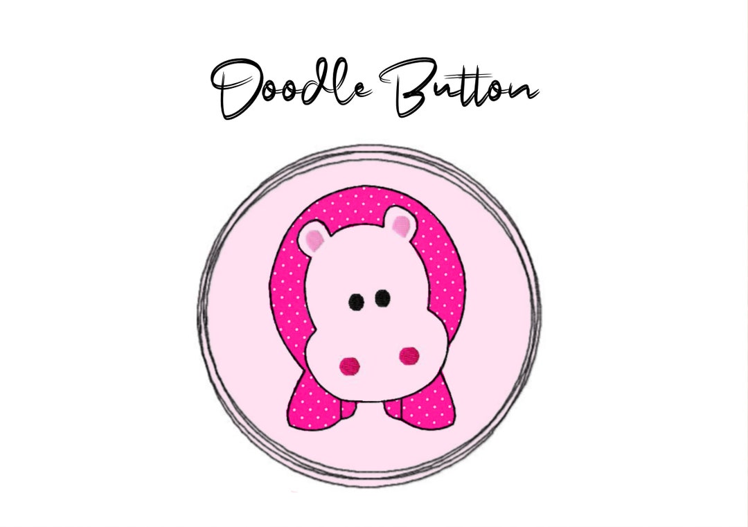 Embroidery File Doodle Button Hippo Frame From 10 Cm X 10 Cm, Redwork ...