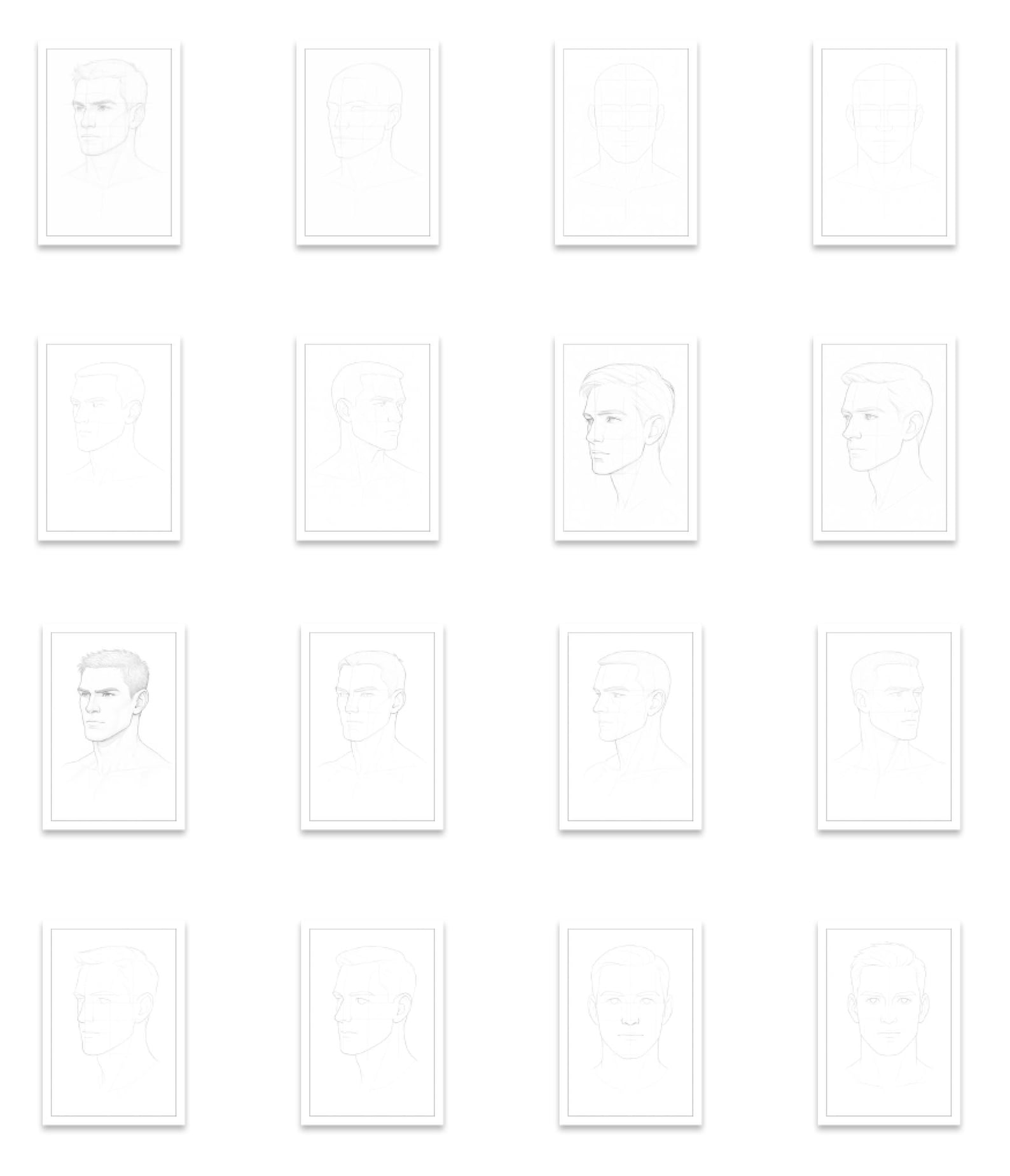 Printable A4 Male Face Sketches – 27 Blank Face Outlines for Tracing ...