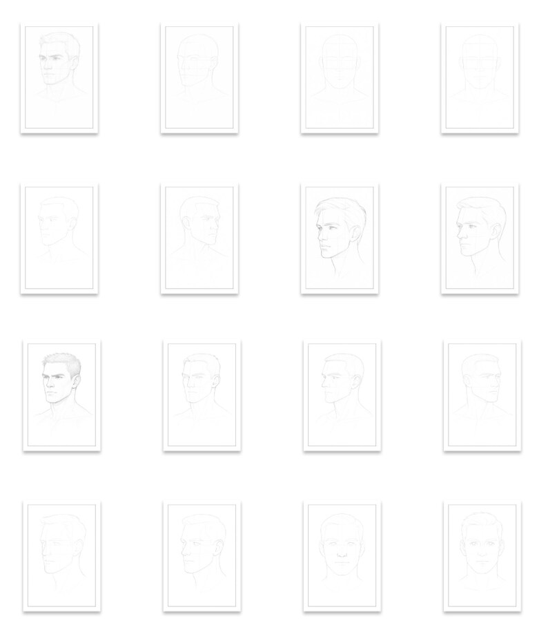 Printable A4 Male Face Sketches – 27 Blank Face Outlines for Tracing ...
