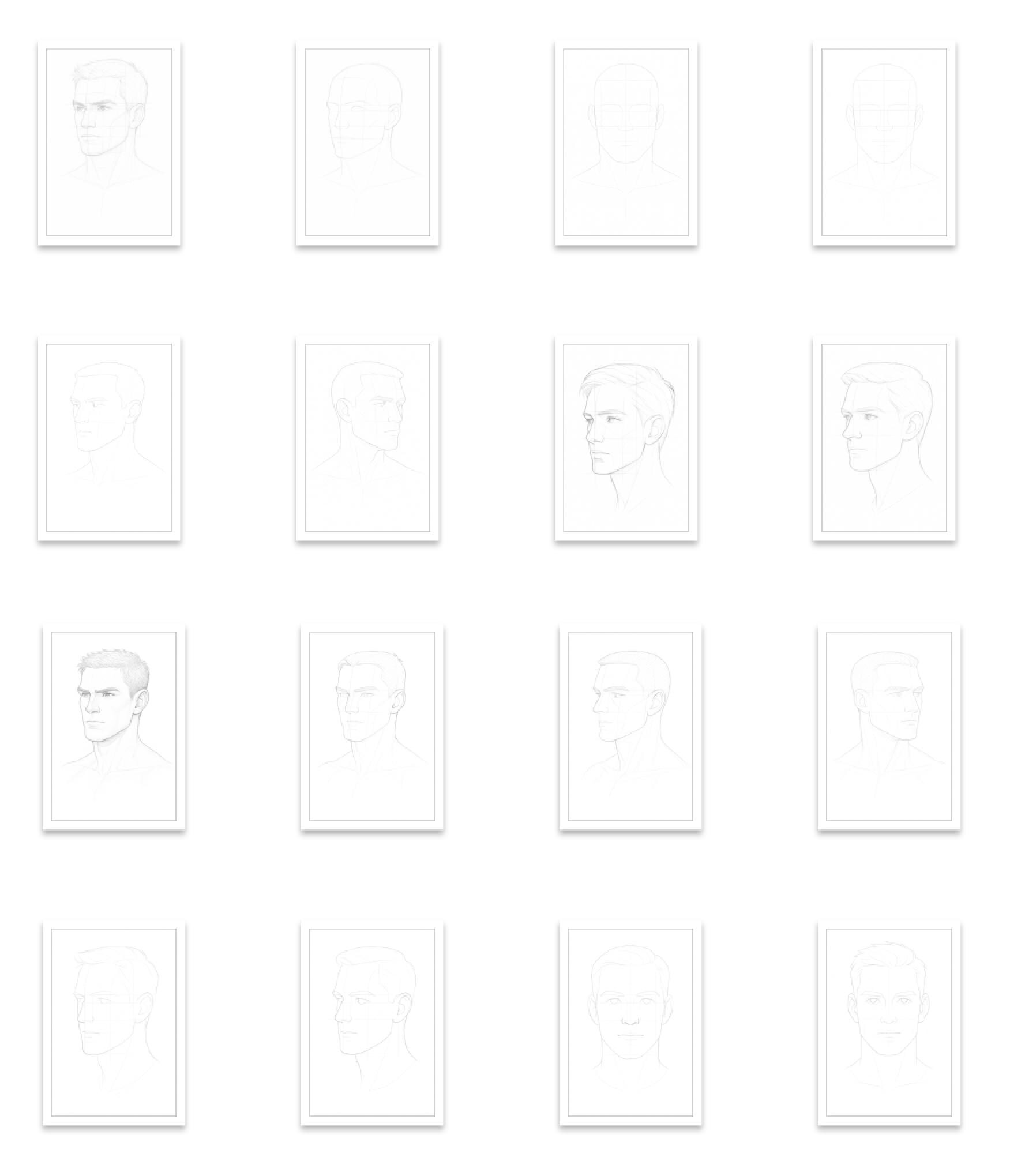 Printable A4 Male Face Sketches – 27 Blank Face Outlines for Tracing ...