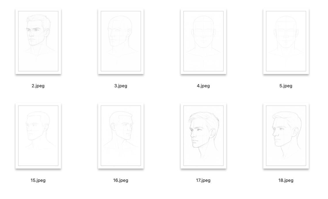Printable A4 Male Face Sketches – 27 Blank Face Outlines for Tracing ...