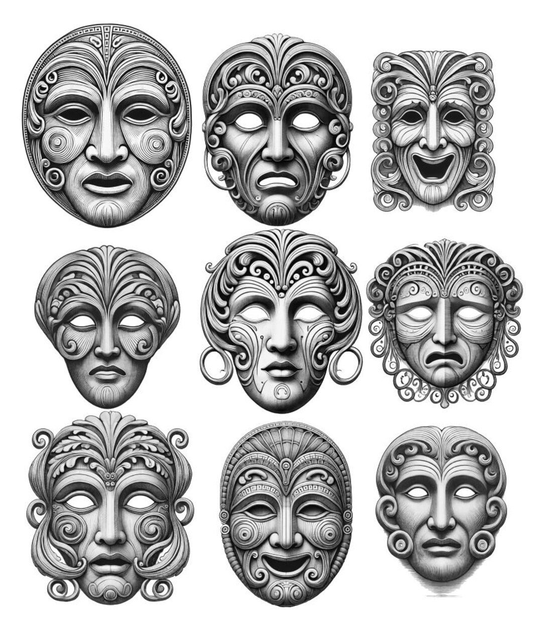 Greek Theater Mask Art Prints - A4 Format (digital or Printed) - Etsy