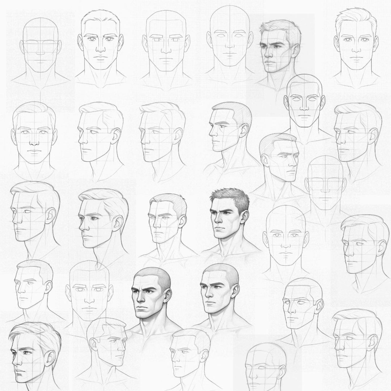 Printable A4 Male Face Sketches – 27 Blank Face Outlines for Tracing ...