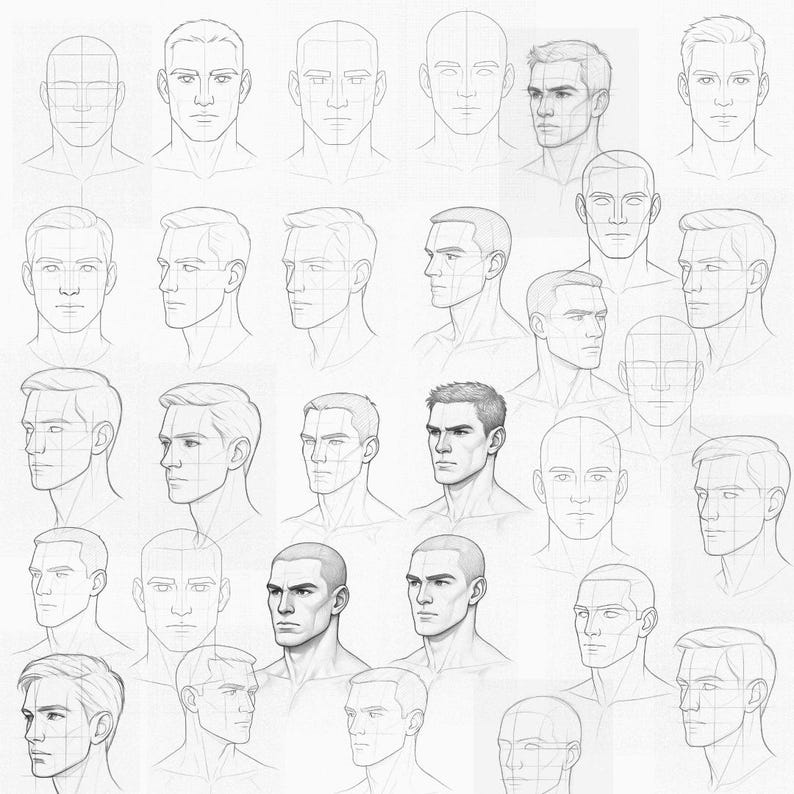 Printable A4 Male Face Sketches – 27 Blank Face Outlines for Tracing ...