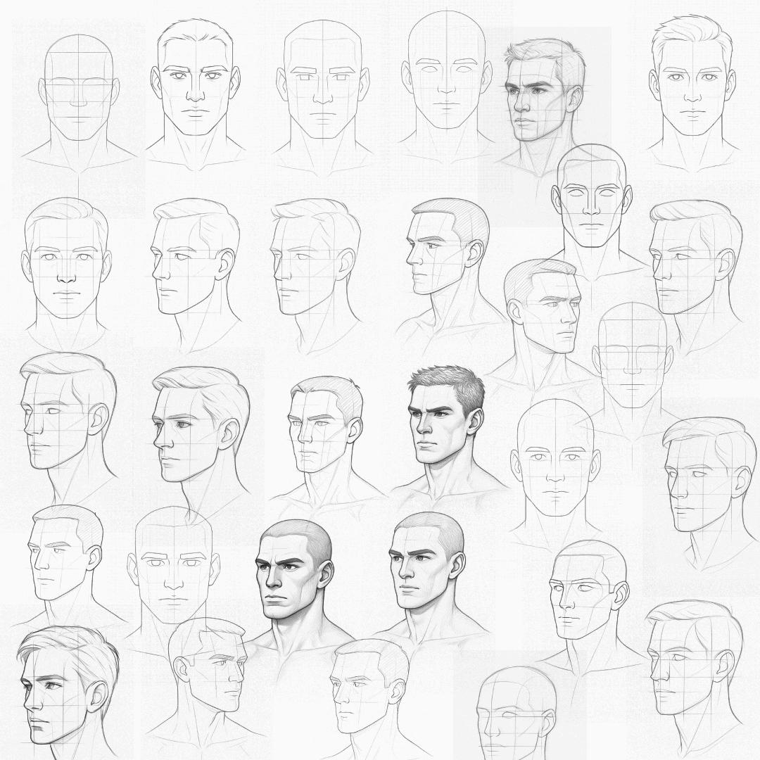 Printable A4 Male Face Sketches – 27 Blank Face Outlines for Tracing ...