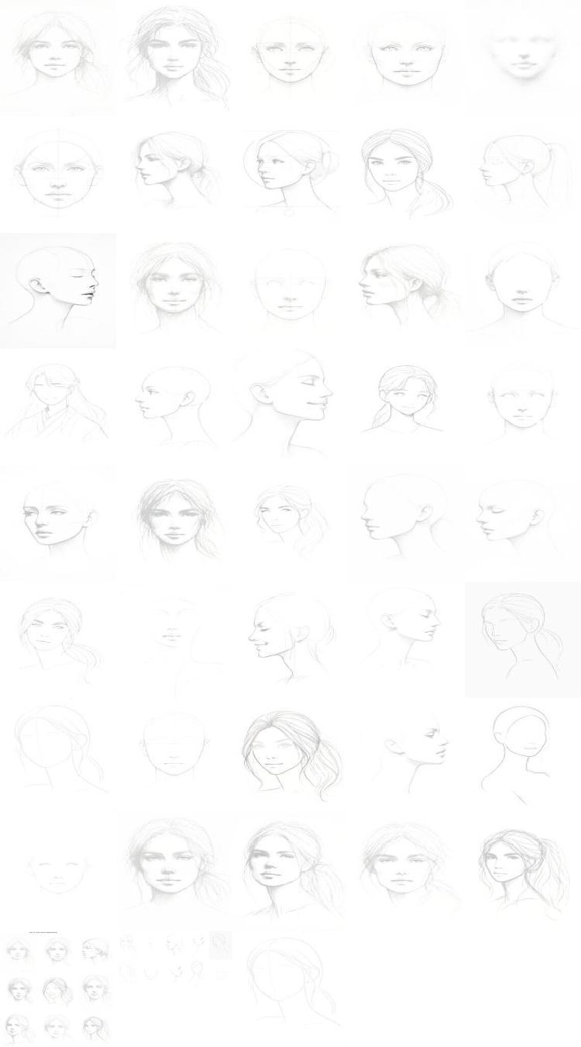 Printable A4 Female Face Sketches – 50 Blank Face Outlines for Tracing ...
