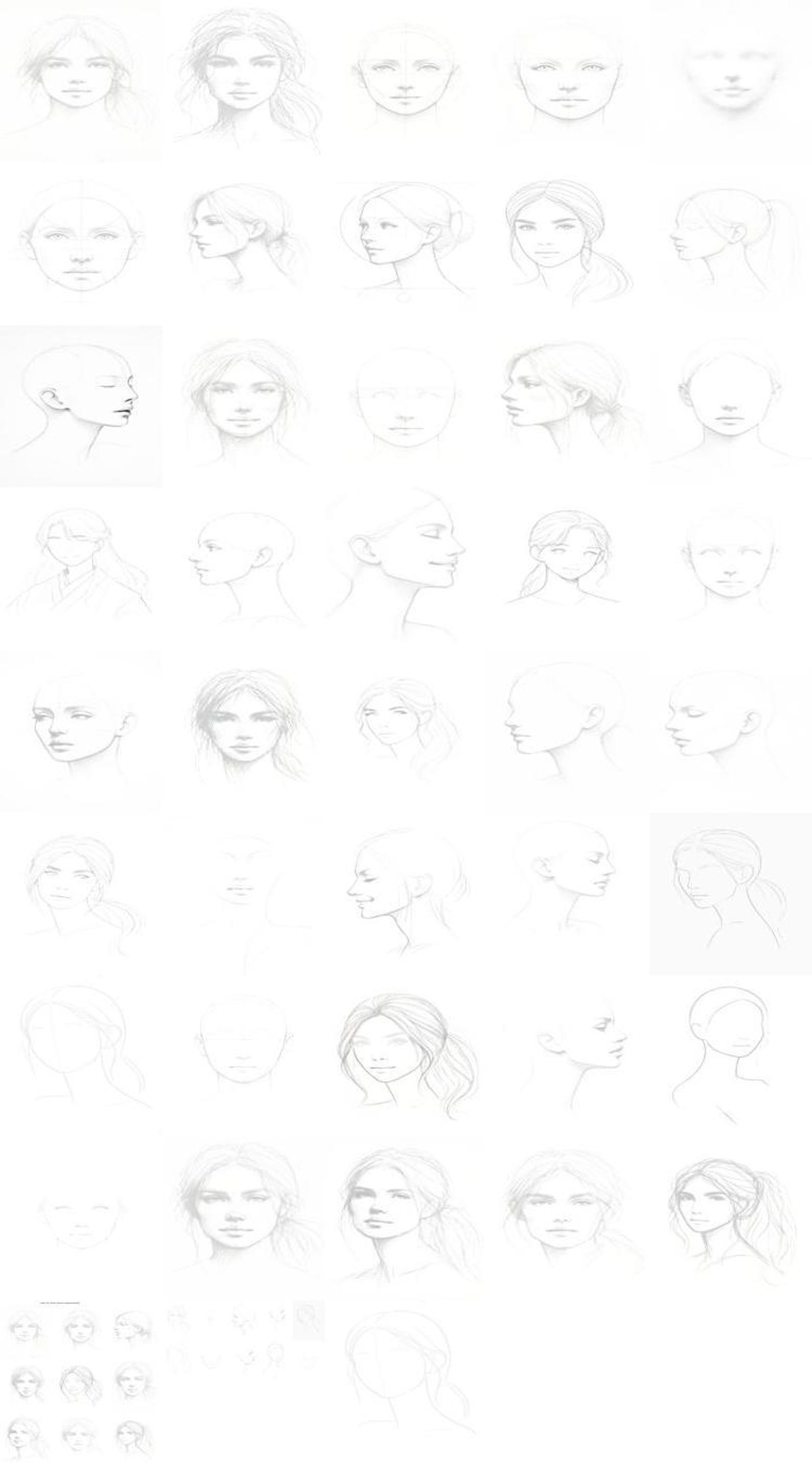 Printable A4 Female Face Sketches – 50 Blank Face Outlines for Tracing ...