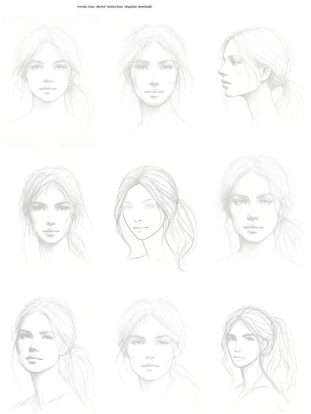 Printable A4 Female Face Sketches – 50 Blank Face Outlines for Tracing ...