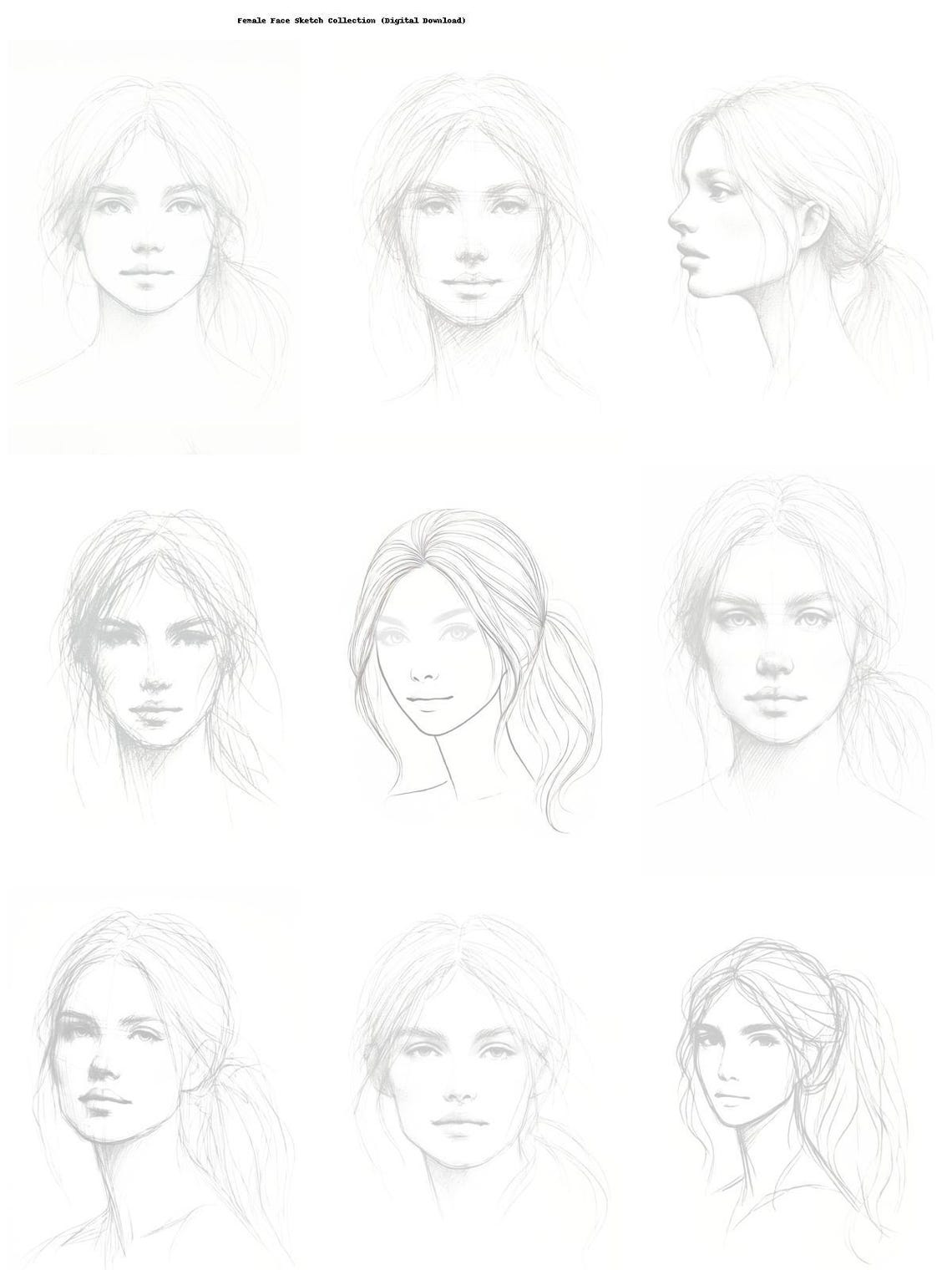 Printable A4 Female Face Sketches – 50 Blank Face Outlines for Tracing ...