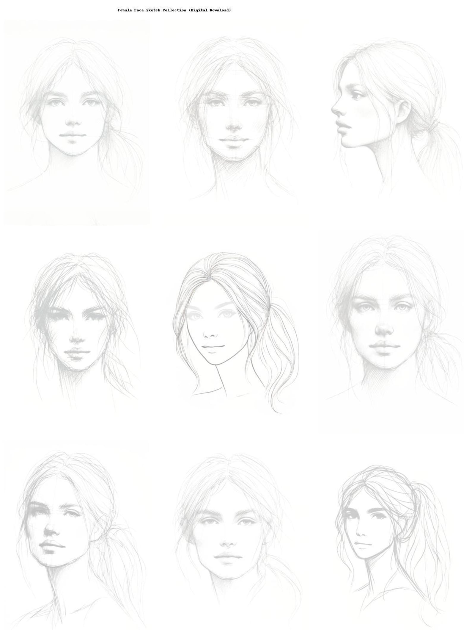 Printable A4 Female Face Sketches – 50 Blank Face Outlines for Tracing ...