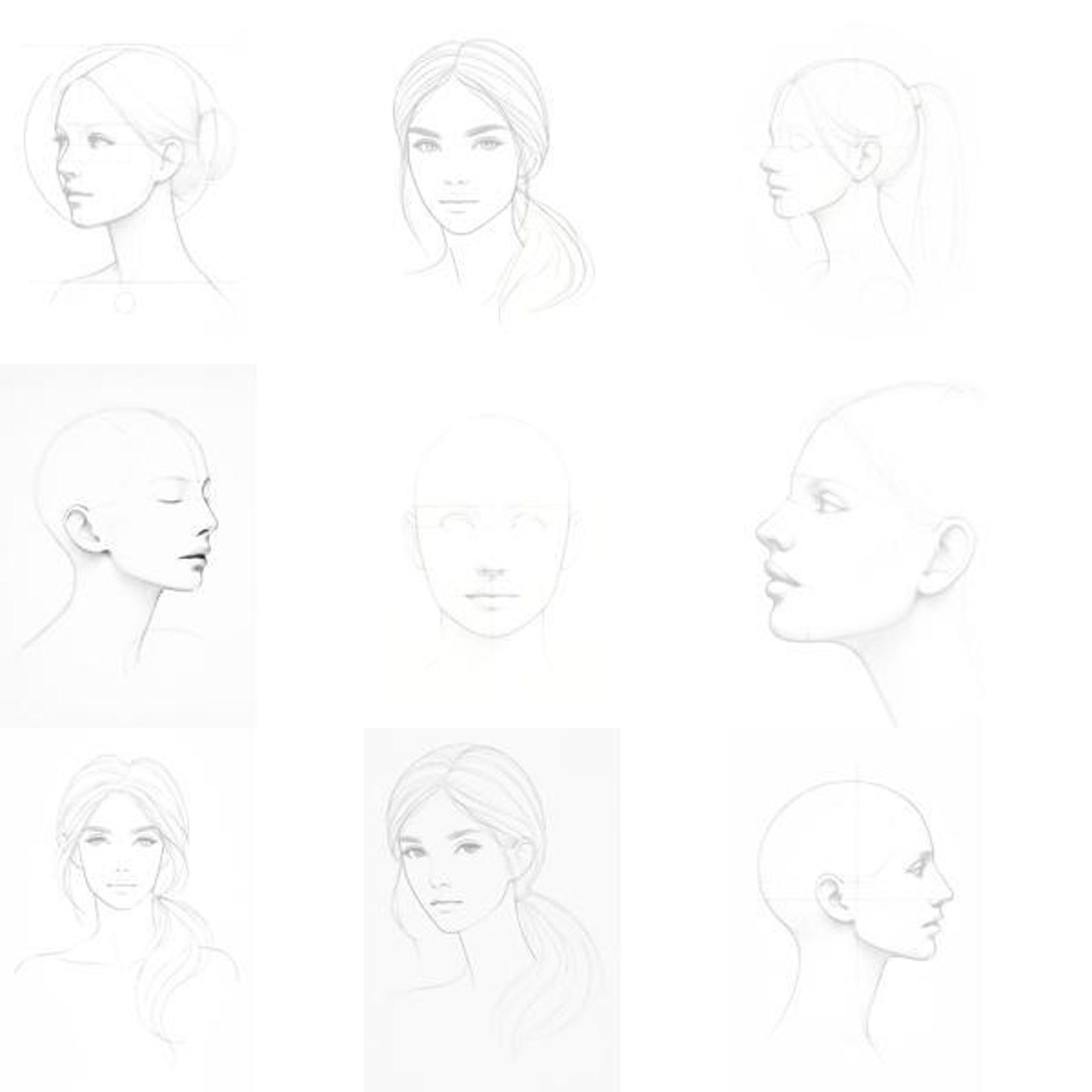 Printable A4 Female Face Sketches – 50 Blank Face Outlines for Tracing ...