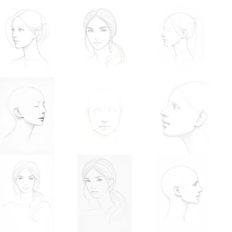 Printable A4 Female Face Sketches – 50 Blank Face Outlines for Tracing ...