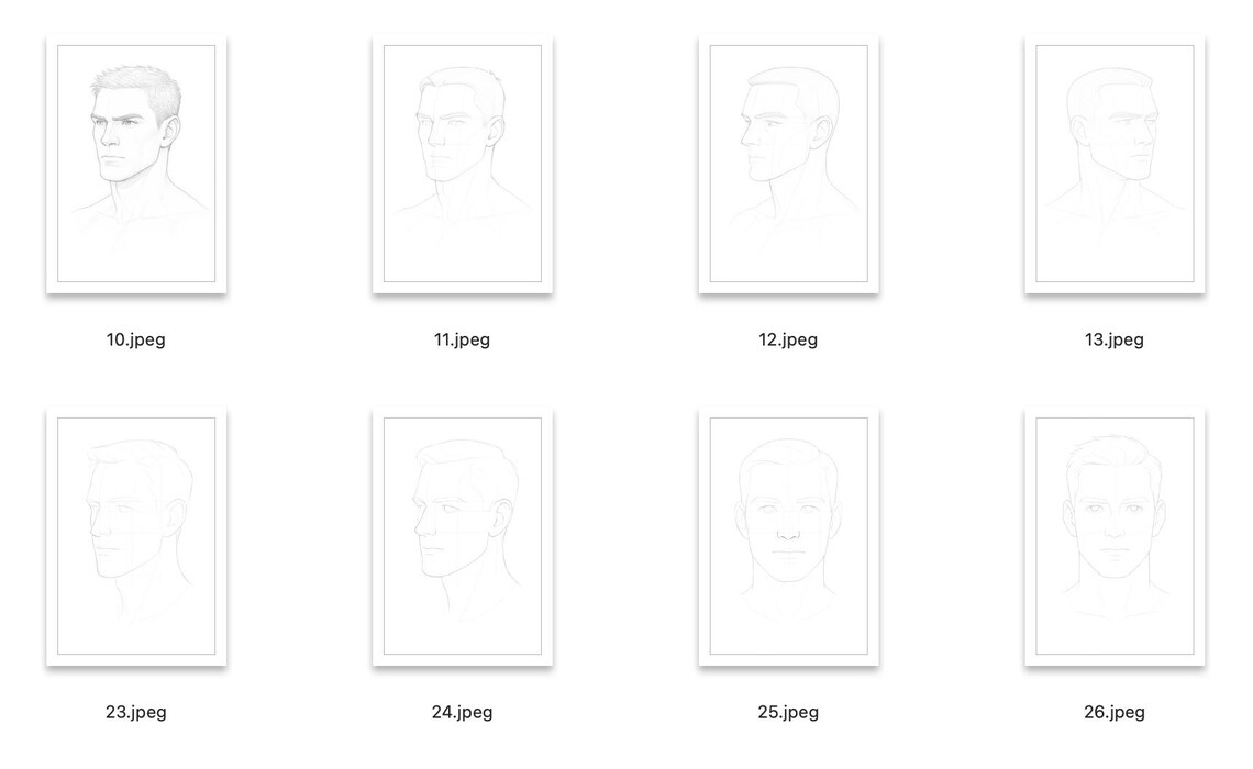 Printable A4 Male Face Sketches – 27 Blank Face Outlines for Tracing ...