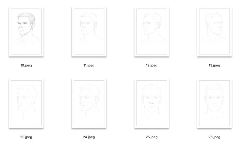 Printable A4 Male Face Sketches – 27 Blank Face Outlines for Tracing ...
