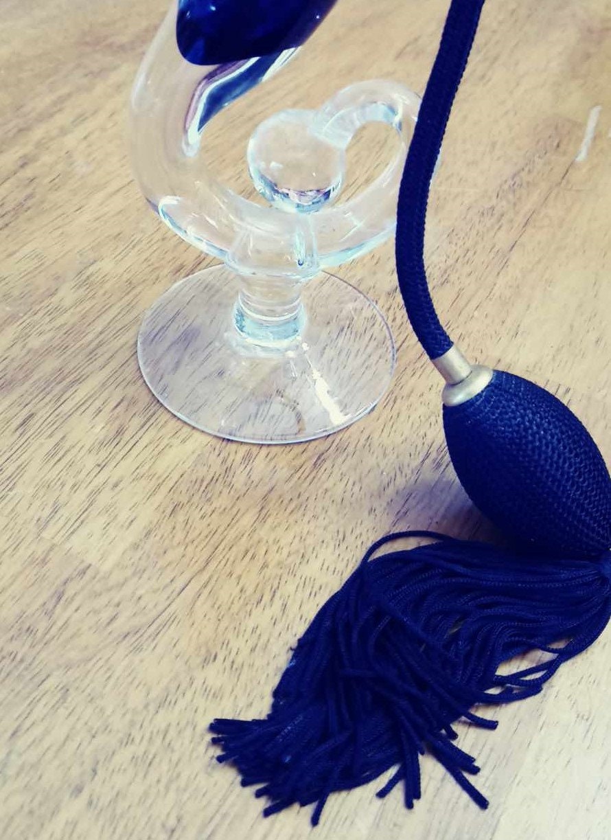 Vintage COBALT BLUE Glass Perfume Atomizer Bottle Brass Hardware ...