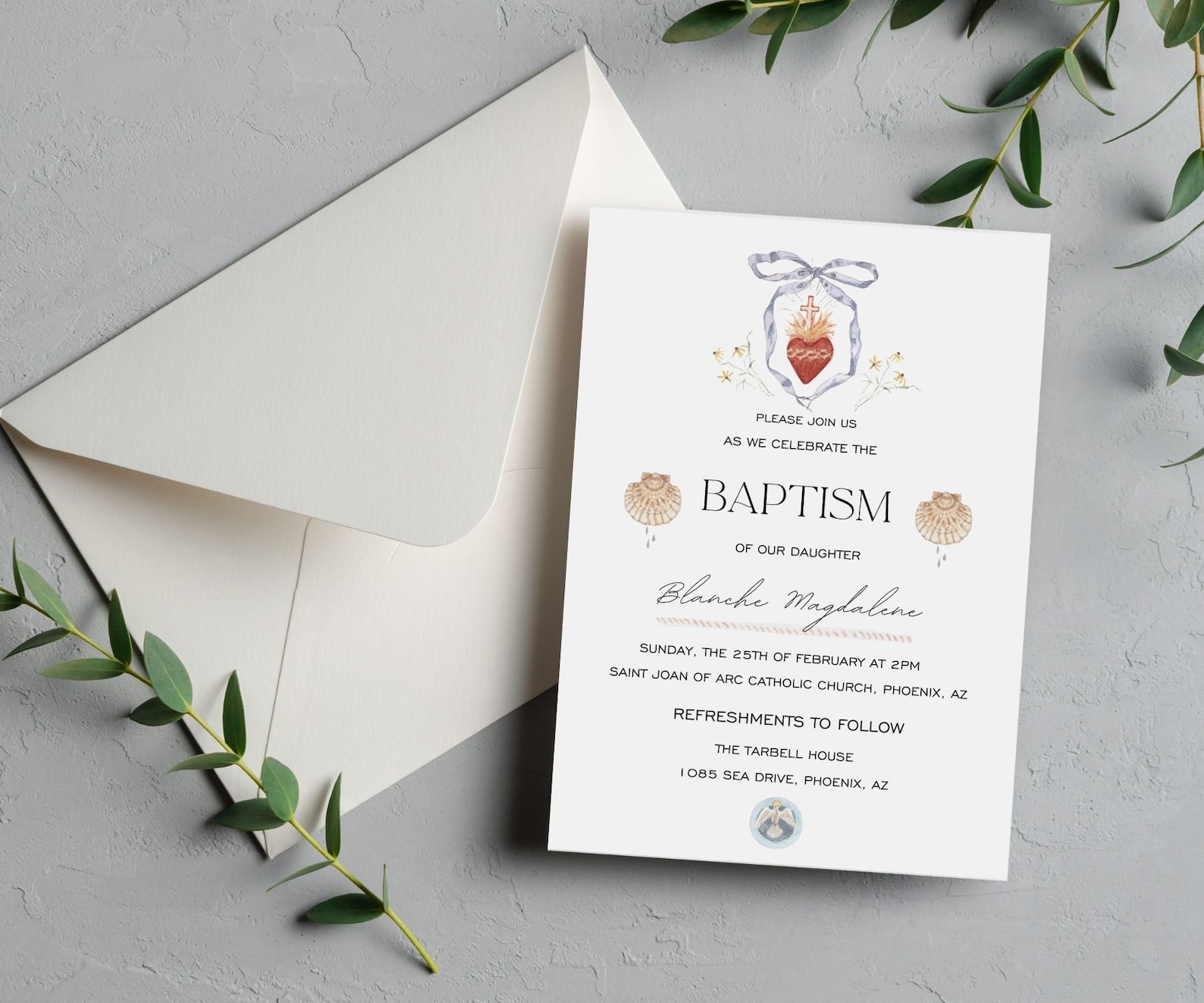 Baptism Invitation, Classic Christening Invitation Template, Catholic ...