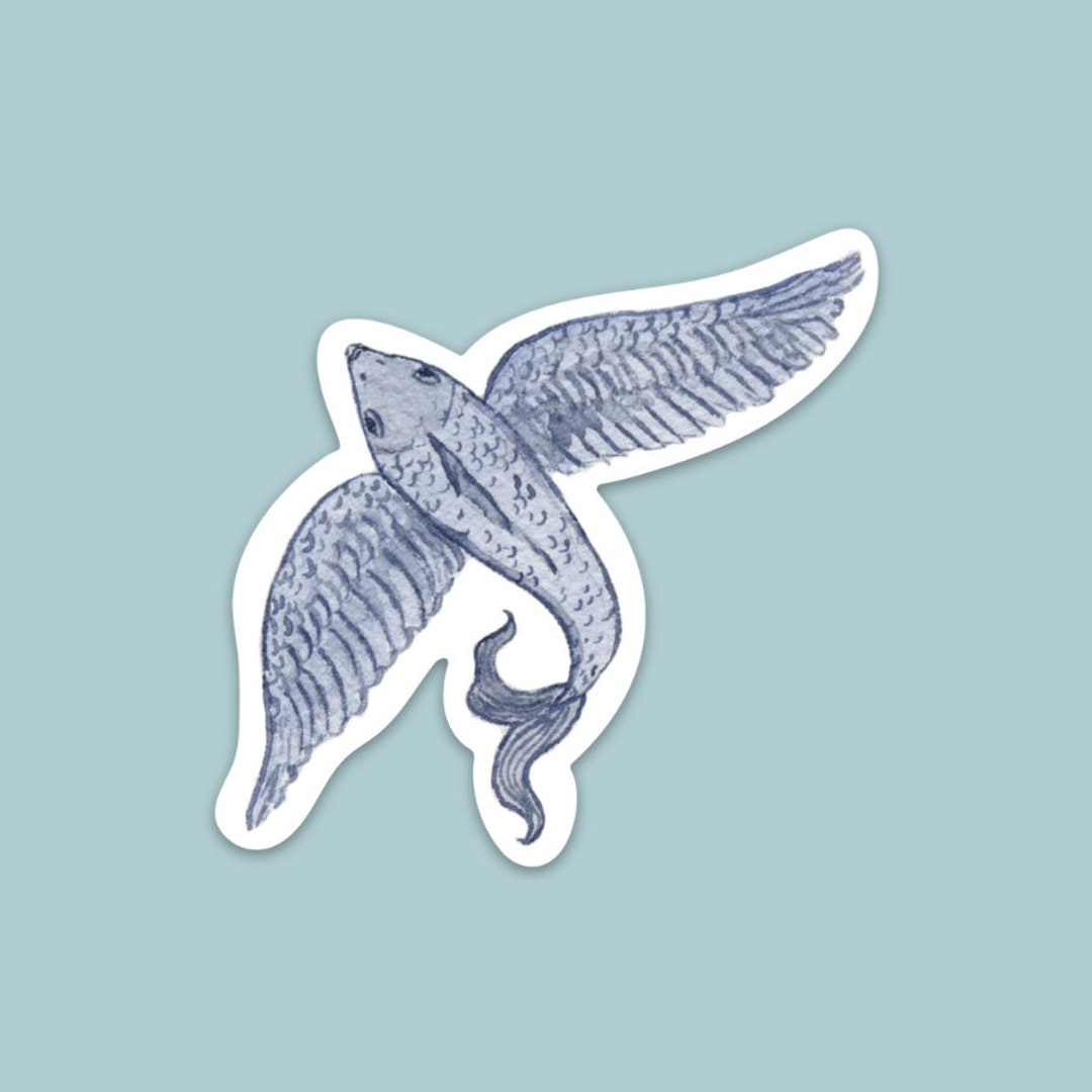 Flying Fish Sticker, Watercolor Sticker, Vinyl Waterproof Sticker - Etsy