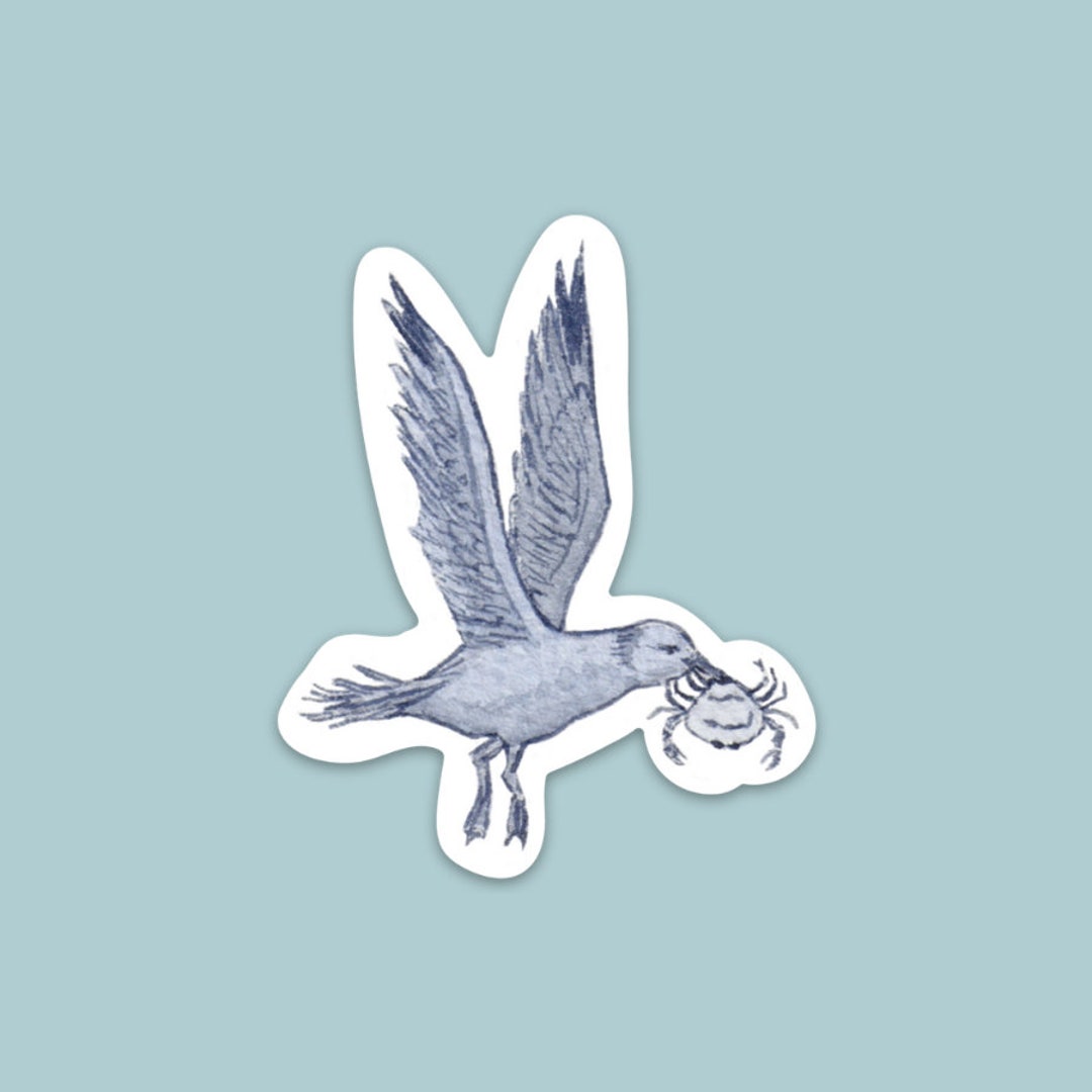 Gull and Crab Sticker, Watercolor Sticker, Vinyl Waterproof Sticker - Etsy
