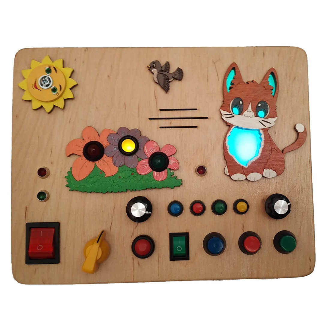 Light Switch Sensory Busy Board Cat With Buttons, Leds, Kitten Meowing ...