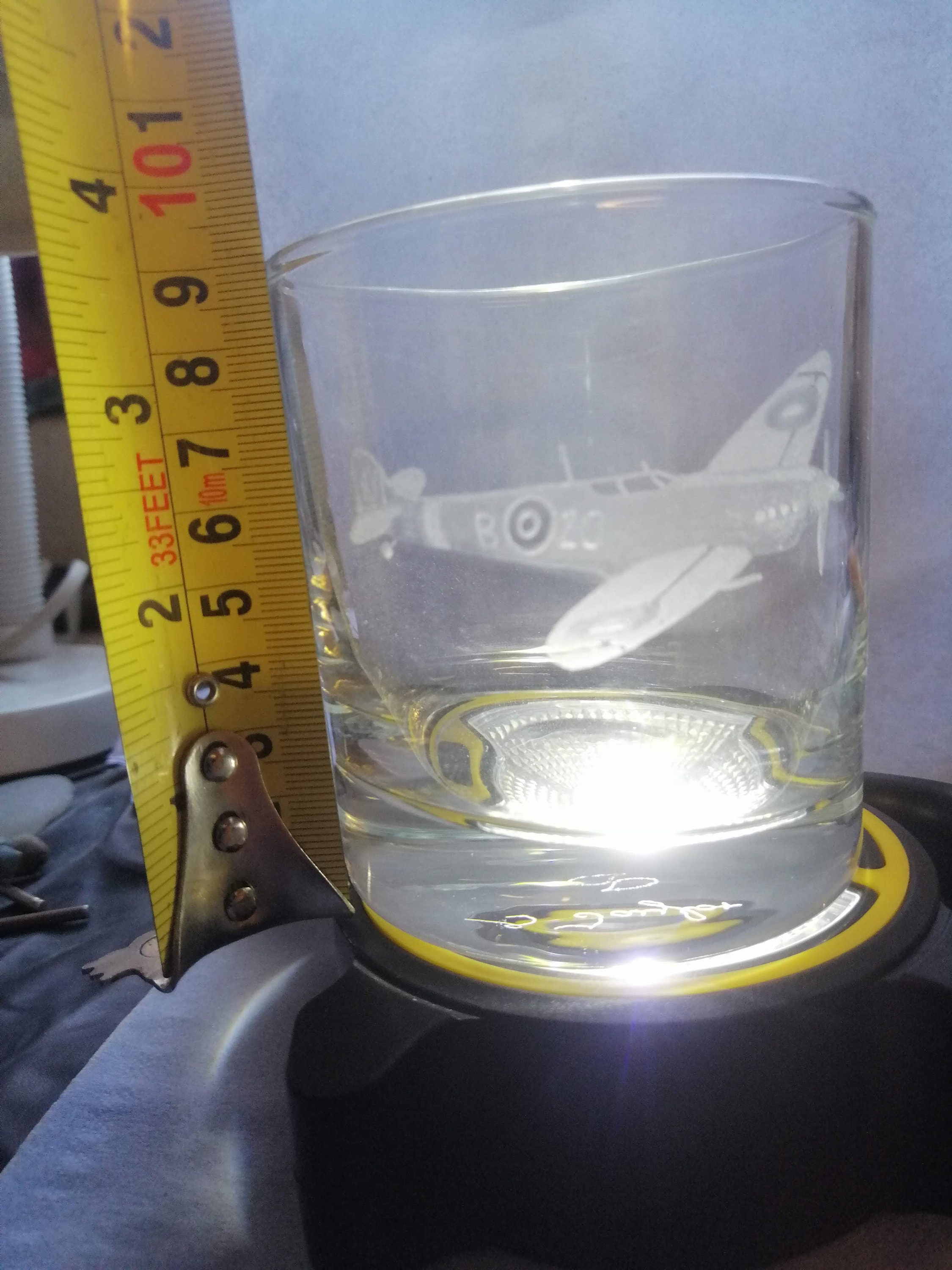 WW2 Aircraft Spitfire on Tumbler/mixer Whiskey Whisky Spirit Glass ...