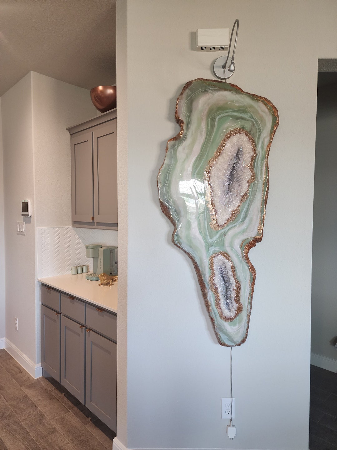 Resin Geode Agate Sculpture | Large Jade Green Onyx Art | Modern Home ...